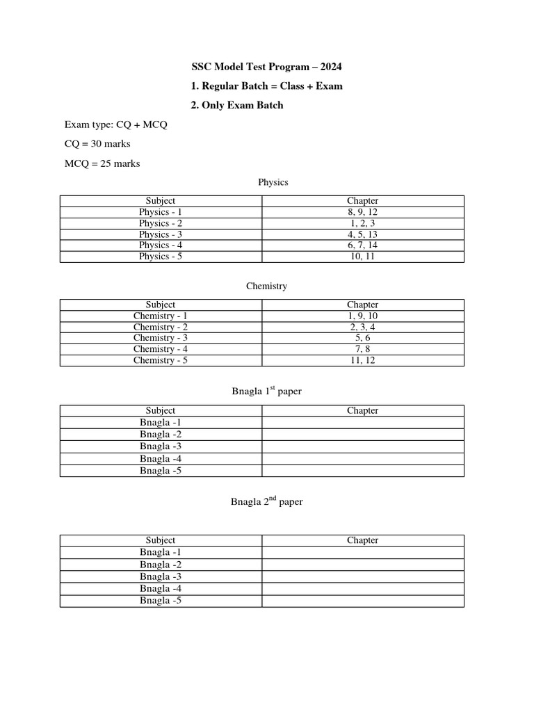 SSC Model Test Program | PDF