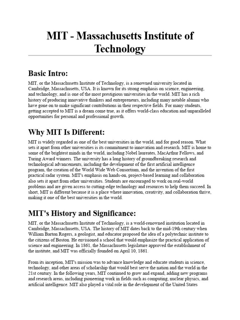 MIT - Massachusetts Institute of University | PDF | Social Science