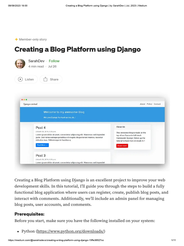 Creating A Blog Platform Using Django By Sarahdev Jul 2023