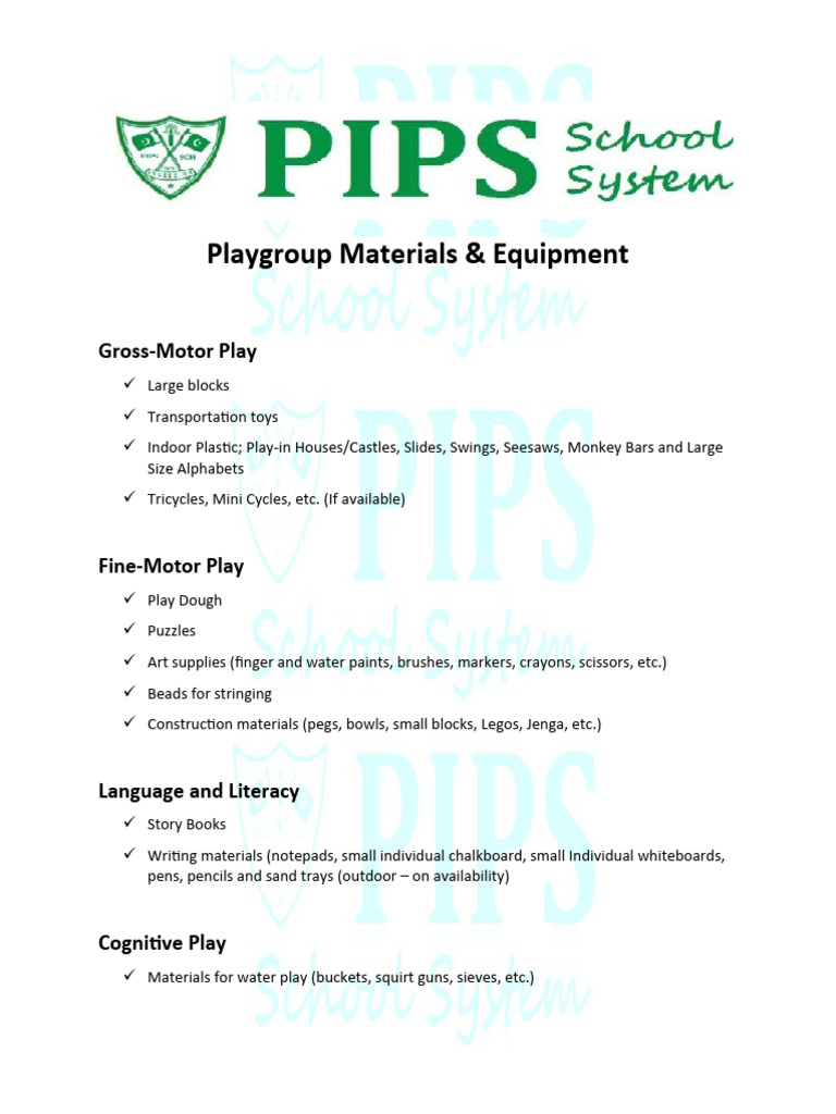 Playgroup Equipment Essentials | PDF