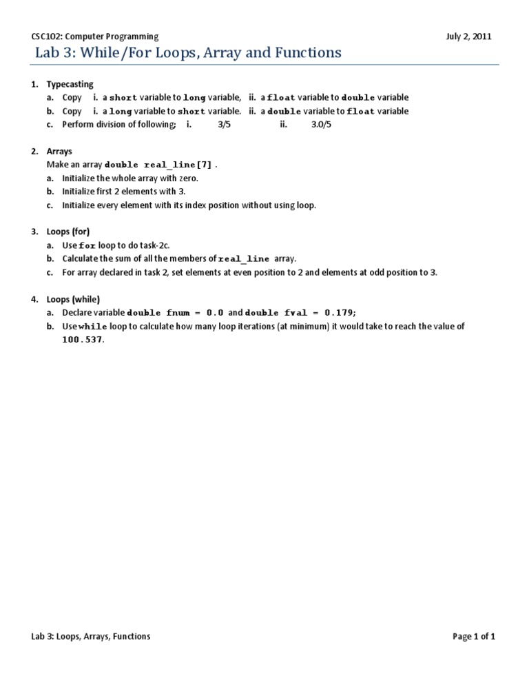 Loops and Arrays in Programming Lab | PDF | Computers