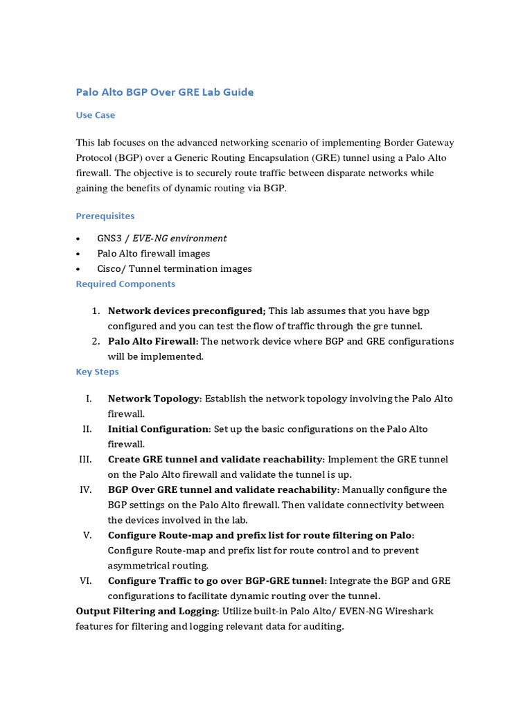 Palo Alto BGP Over GRE Lab Guide | PDF | Computers