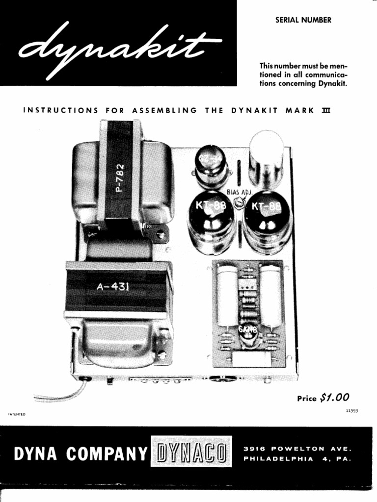 Dynaco DYNAKIT MK 3 Schematic Owners Manual | PDF
