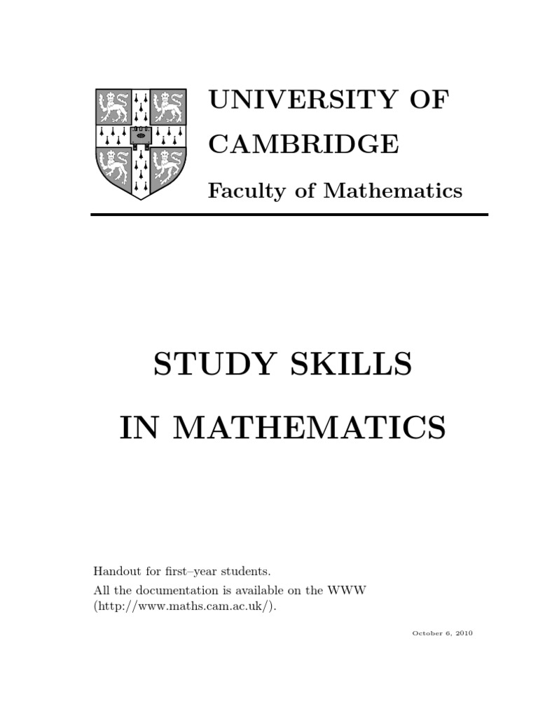 Cambridge Math Study Skills Guide | PDF | Lecture | Teaching Mathematics