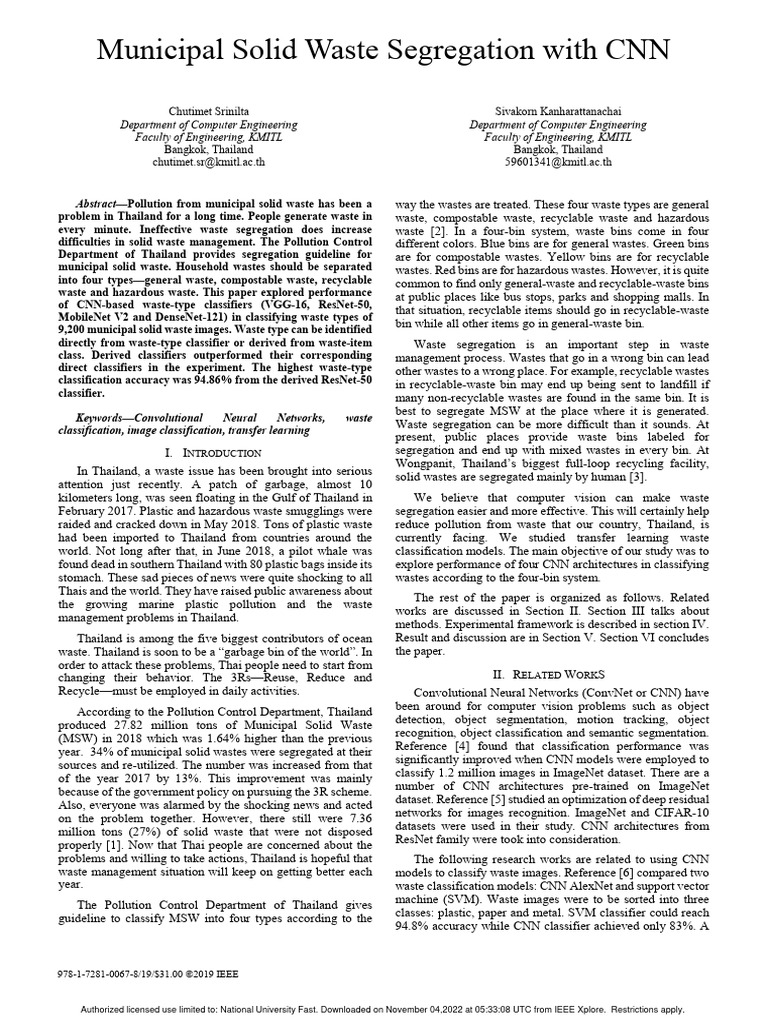 Municipal Solid Waste Segregation With CNN | PDF
