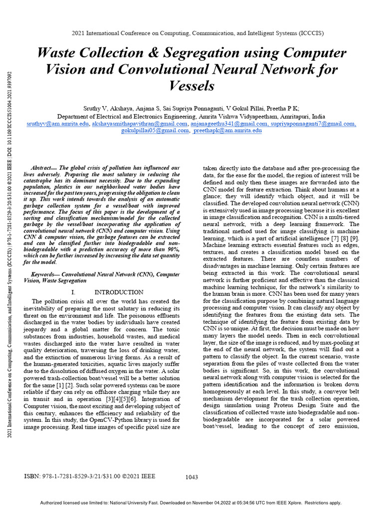 Waste Collection Amp Segregation Using Computer Vision and Convolutional Neural Network For ...
