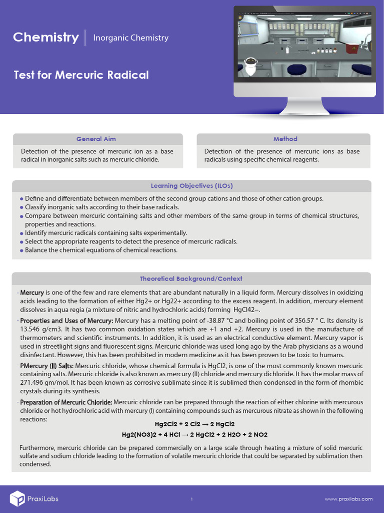 Test For Mercuric Radical Simulation | PDF | Salt (Chemistry) | Mercury ...