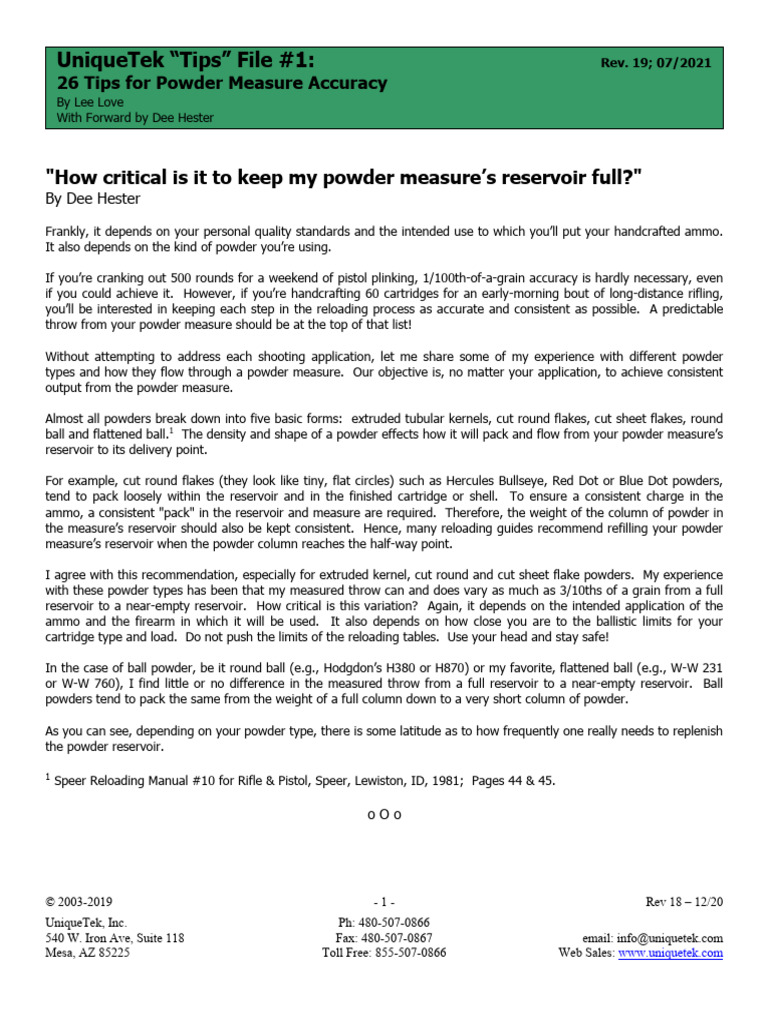 26 Tips For Powder Measure Accuracy | PDF | Caliber | Electrical Connector