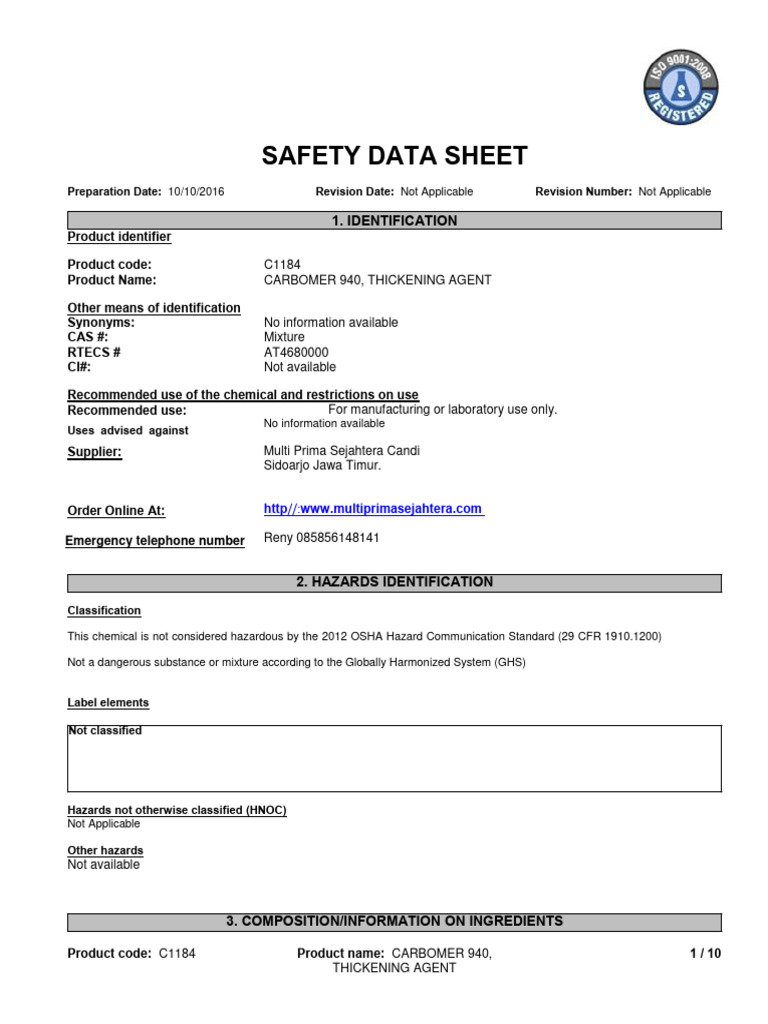 MSDS Car Bomer | PDF