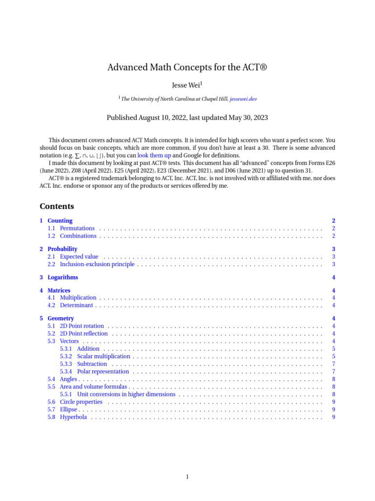 Advanced Math Concepts For The ACT | PDF | Teaching Methods & Materials ...