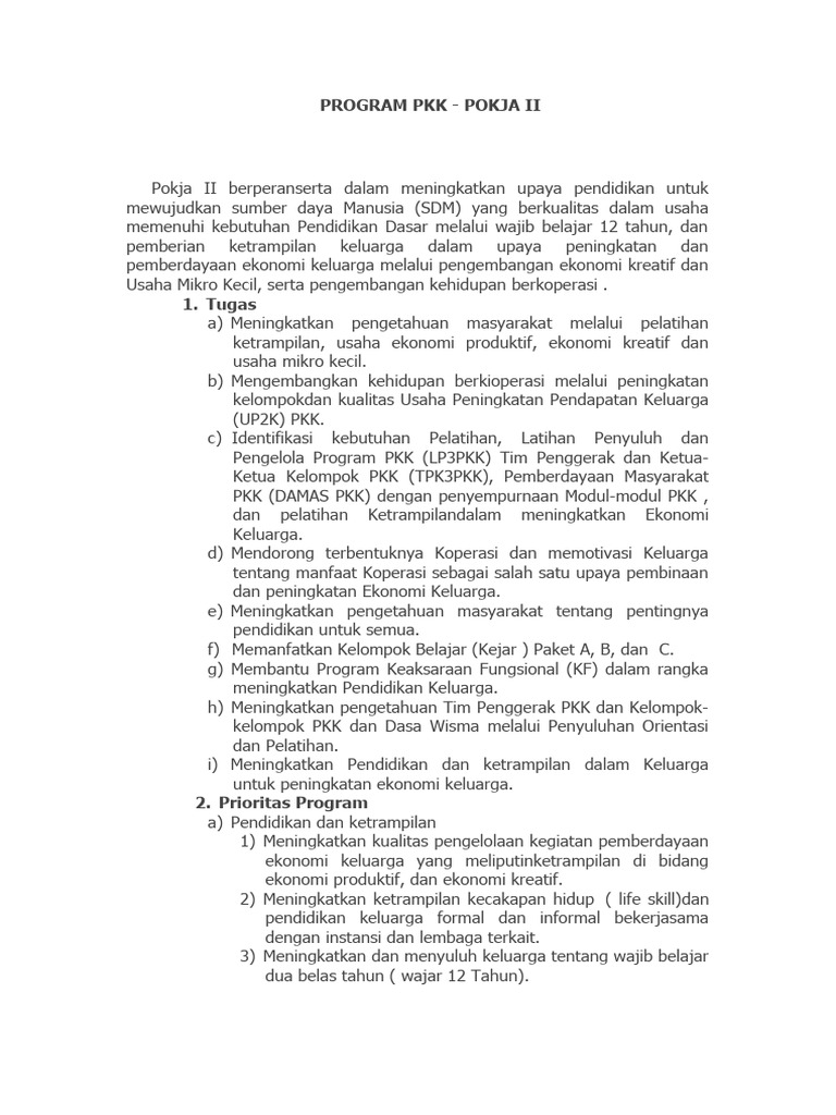 Program PKK: Pemberdayaan Ekonomi Keluarga | PDF | Karier & Perkembangan