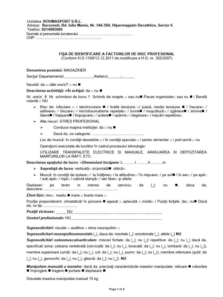 5.fisa Id - Magaziner - Cu Transpaleta | PDF