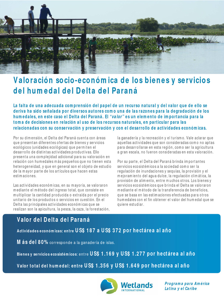 Valoración Socio Económica de Los Bienes y Servicios Del Humedal Del Delta Del Paraná | PDF ...