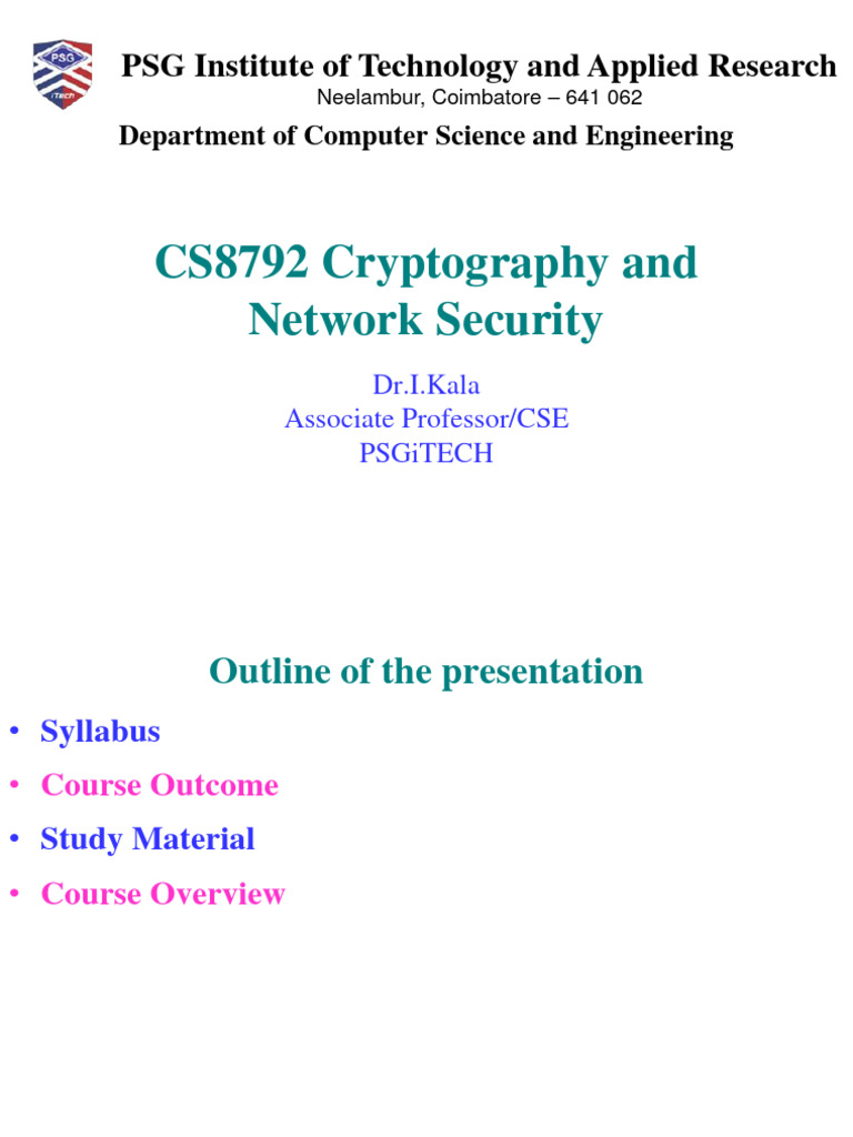 CNS-CourseOverview-1st Session | PDF | Cryptography | Cryptanalysis