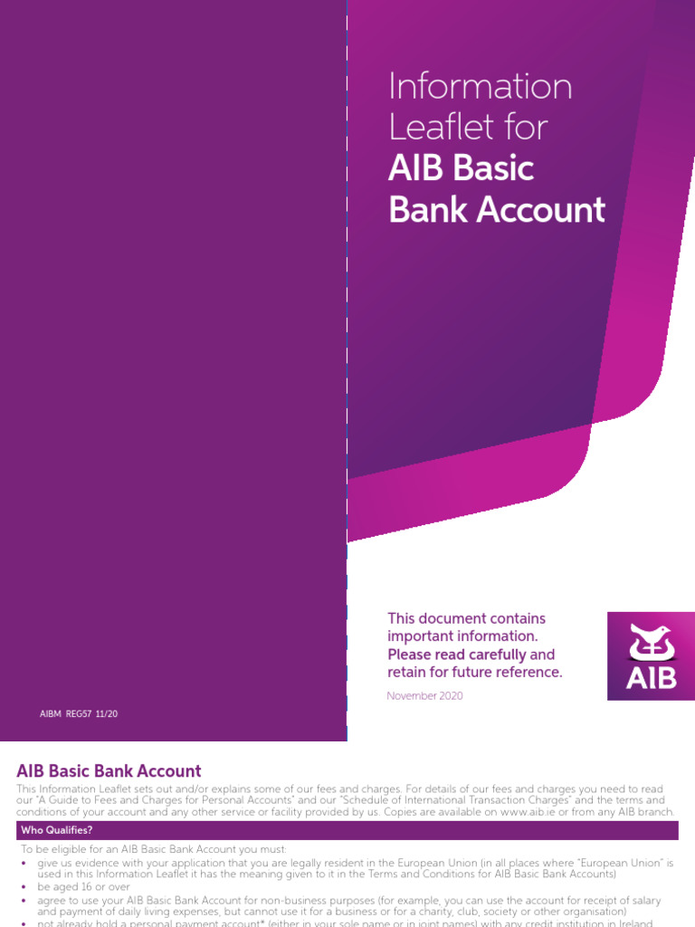 Information Leaflet For Aib Basic Bank Account | PDF