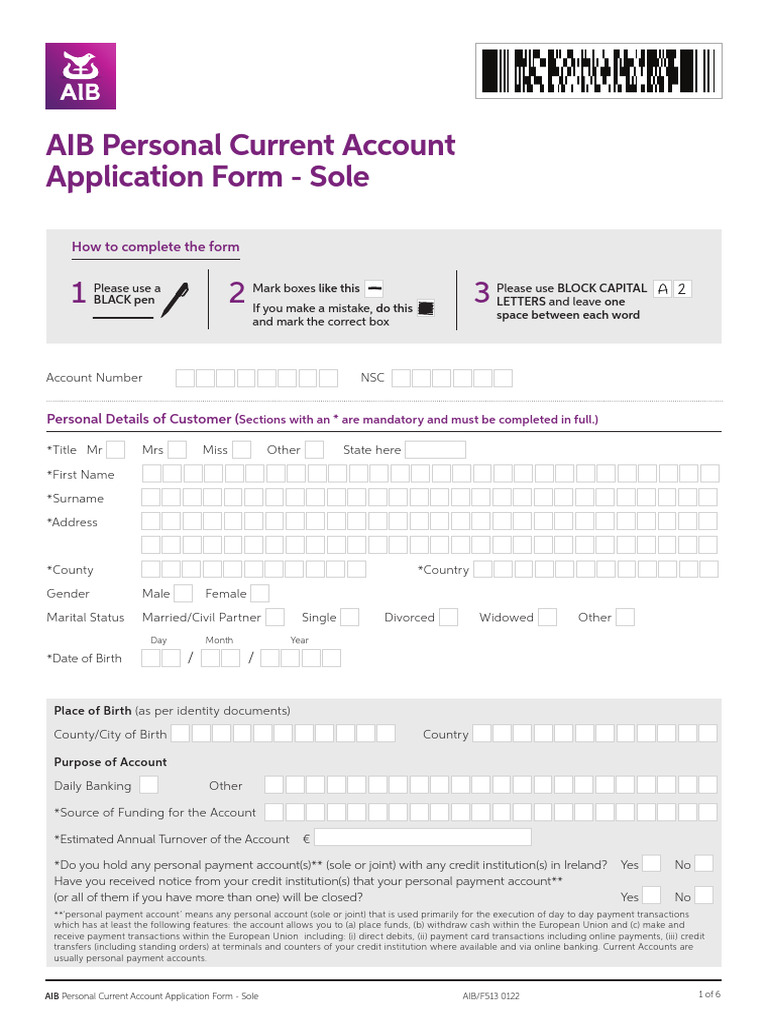 Personal Current Acc App Sole | PDF | Deposit Account | Banks