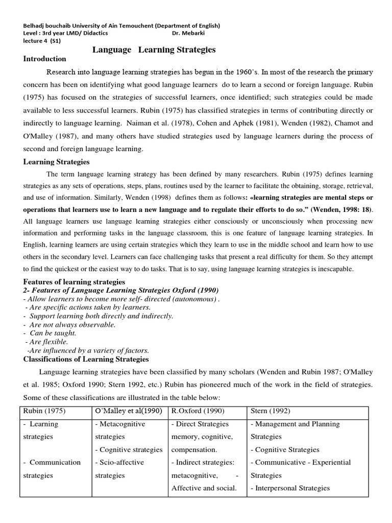 Lecture 4 Language Learning Strategies | PDF