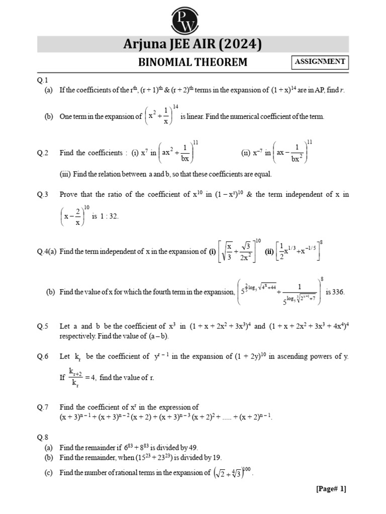655f2b455fdbda00180cf407 - ## - Assignment - Binomial Theorem | PDF
