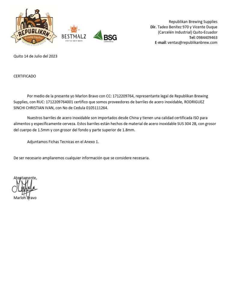 Certf Barriles | PDF