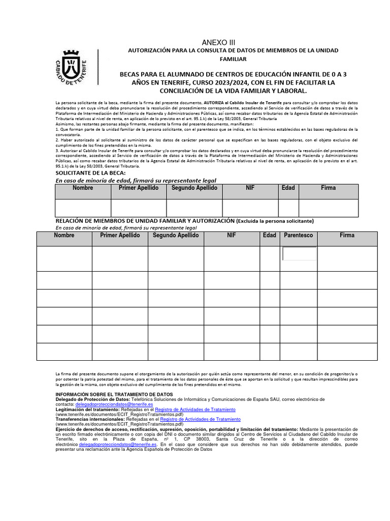 Anexo Iii Autorizacion Consulta Datos Miembros Unidad Familiar | PDF | Gobierno