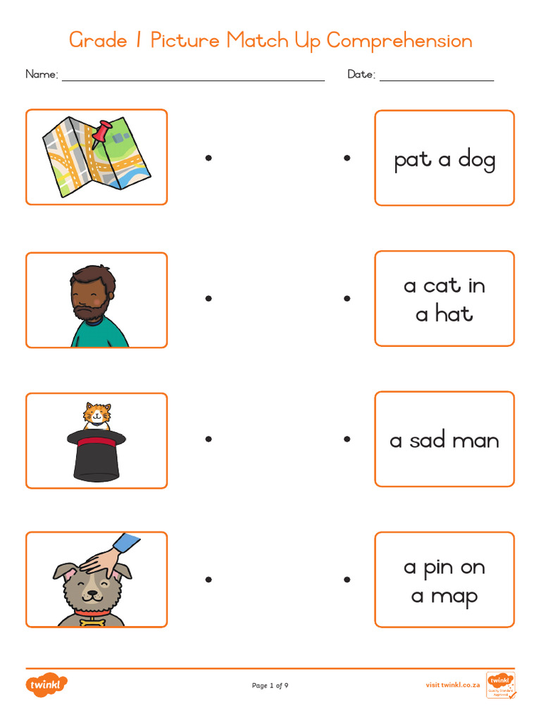 Za HL 767 Grade 1 Picture Match Up Comprehension Pack - Ver - 1 | PDF