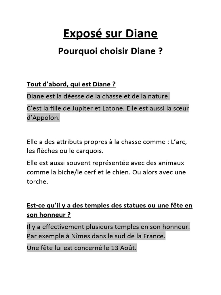 Exposé Sur Diane | PDF
