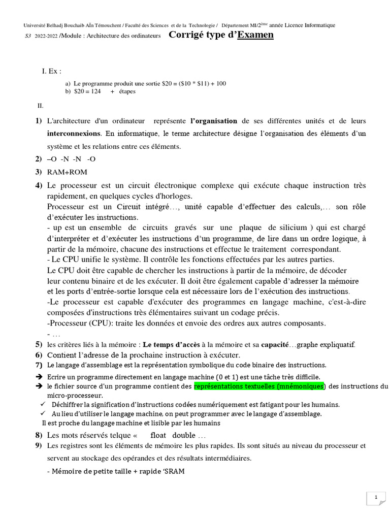 l2 Info Corrigé Architecture Des Ordinateurs | PDF | Programme informatique | Programmation