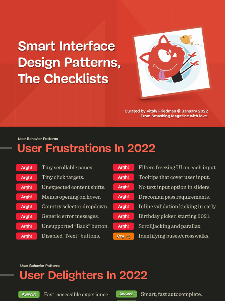 Interface Design Patterns Checklist 2022 | PDF
