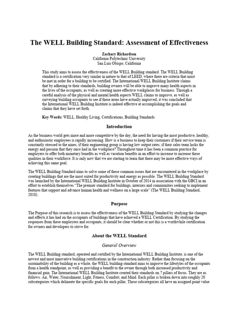 The Well Building Standard - Assessment of Effectiveness | PDF | Mental ...