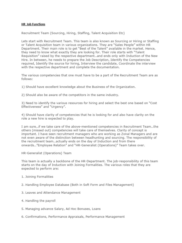 HR Job Functions | PDF