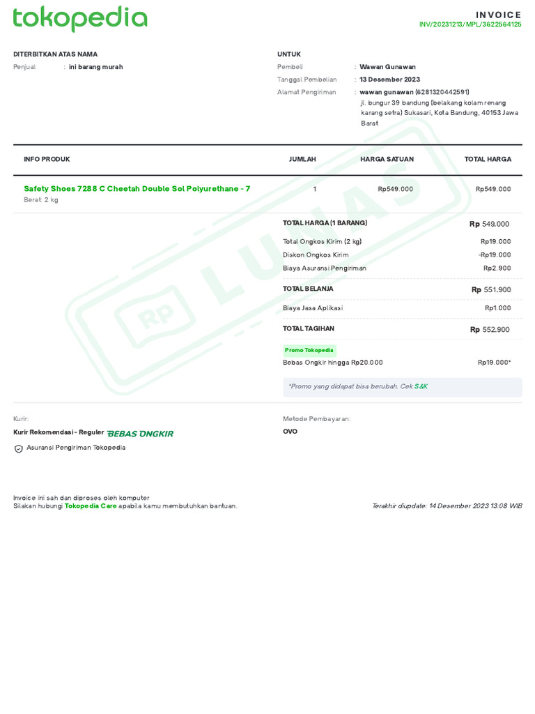 Invoice 3622564125 Tokped | PDF