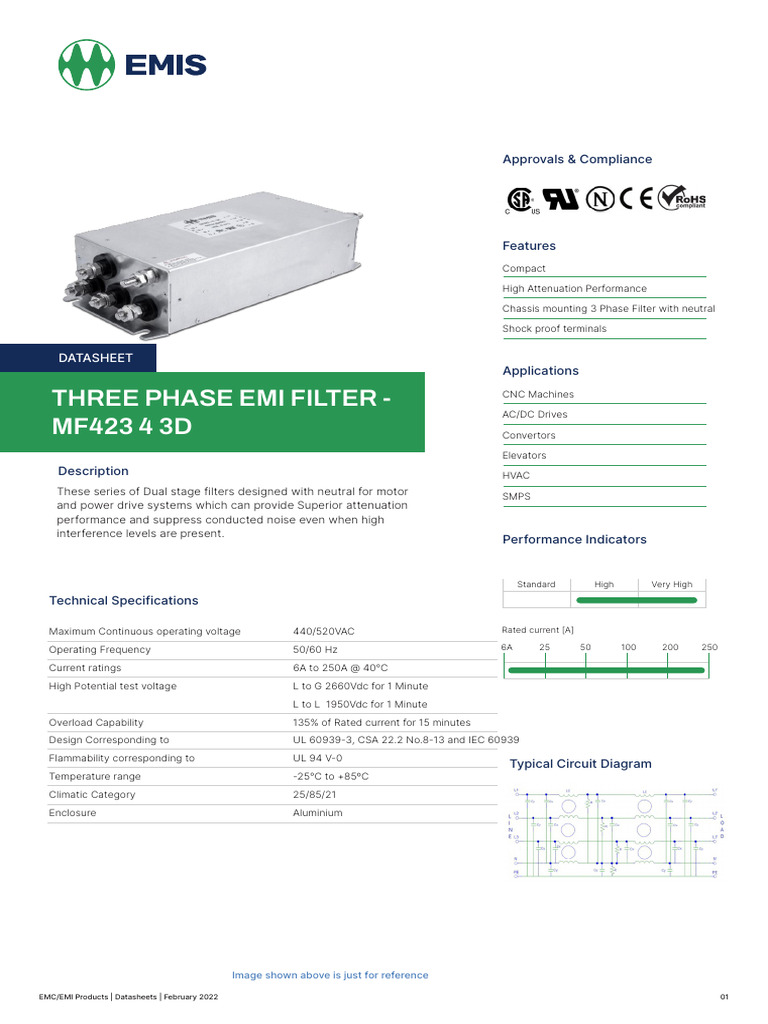 Three Phase Emi Filter - MF423 4 3D: Approvals & Compliance | Download ...