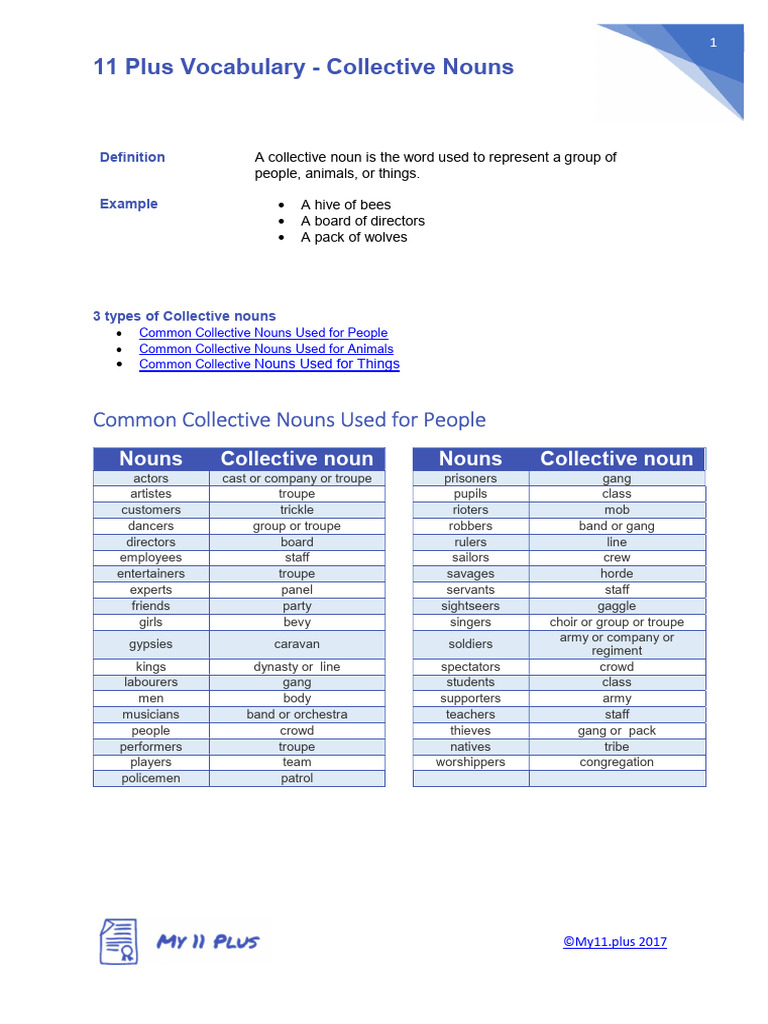 11 Plus Exam Preparation Vocabulary List Collective Names | PDF | Herd