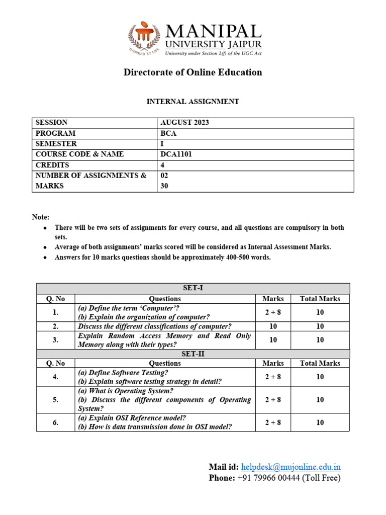 BCA DCA1101 Internal Assignment Guide | PDF