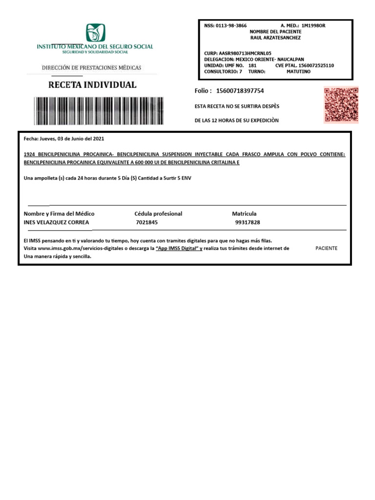 Receta Del Imss 2 | PDF