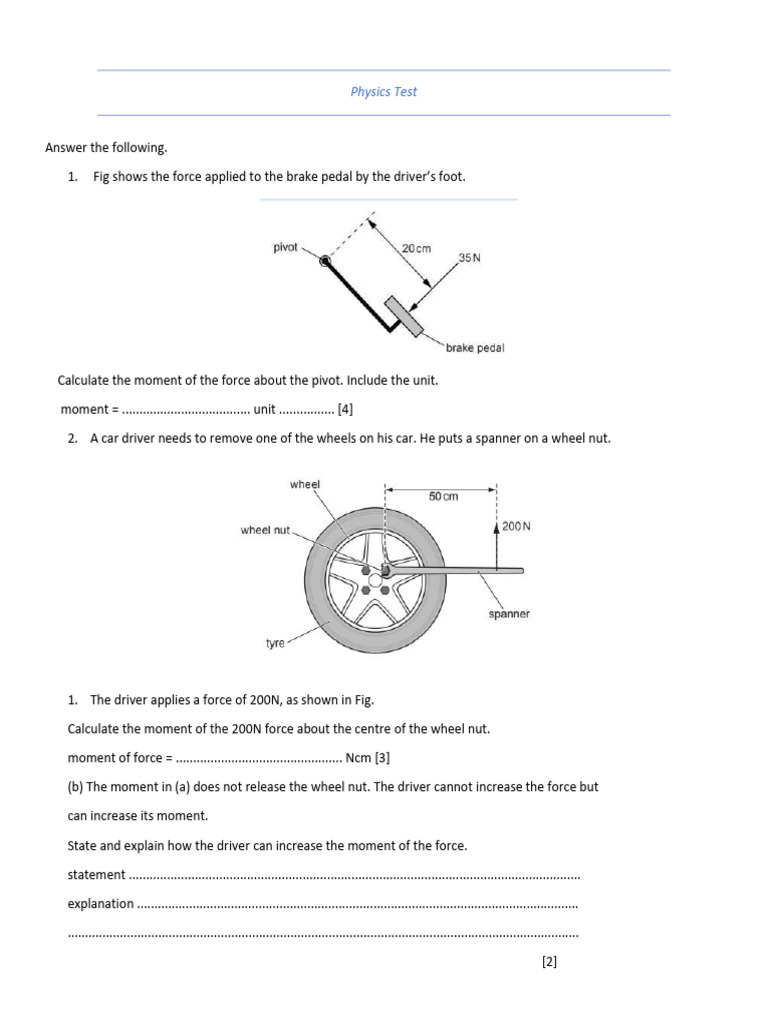 Class 8 Physics: Force & Pressure Numericals | PDF | Lever | Force