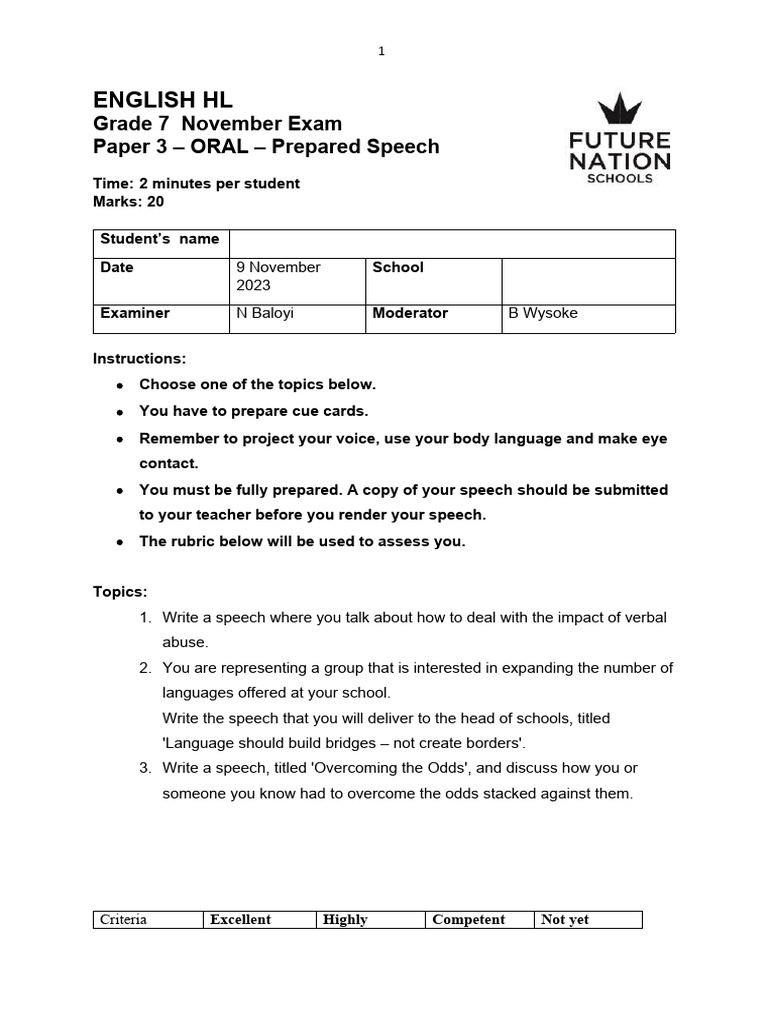 ENG HL P3 Grade 7 November 2023 Final Version | PDF