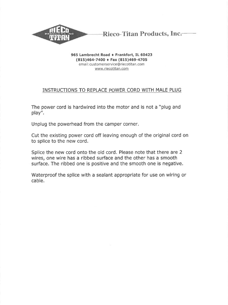 Male Plug Replacement Instructions | PDF