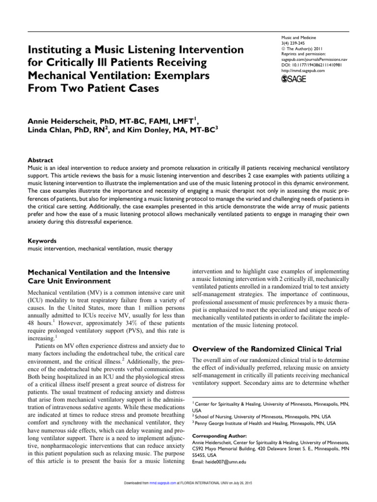 Heiderscheit A Instituting A Music Listening Intervention Pdf