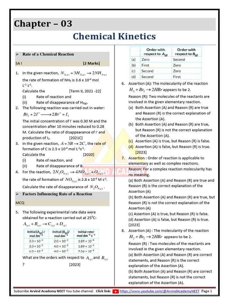 Chap 03 Questions Chemical Kinetics | PDF