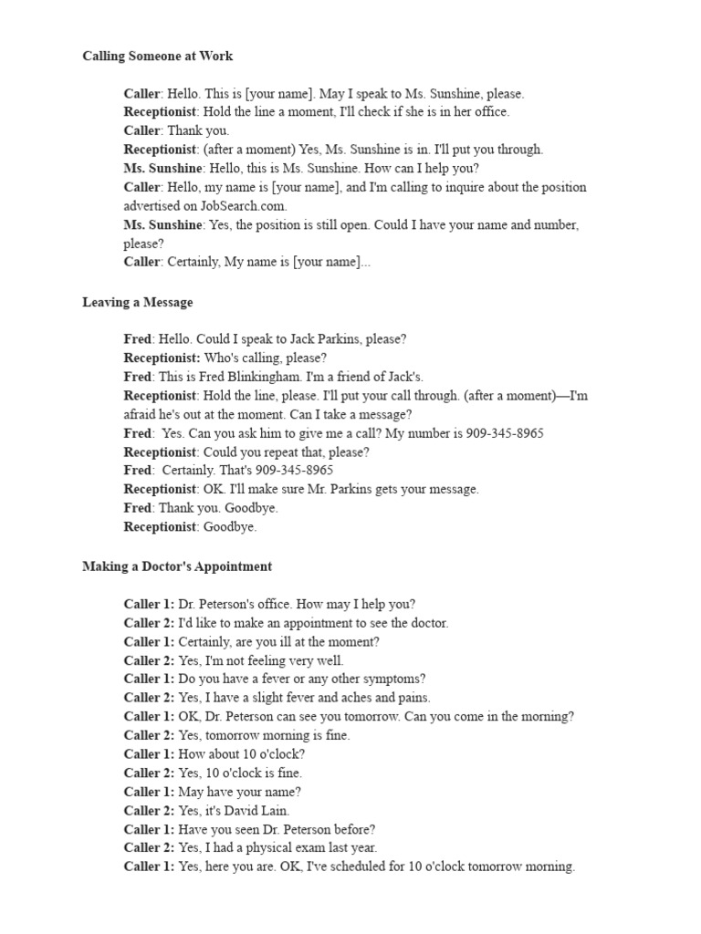Telephone Calls - Practice | PDF