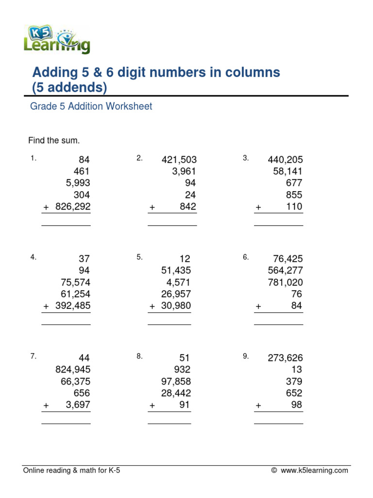 Grade 5 Addition Practice | PDF