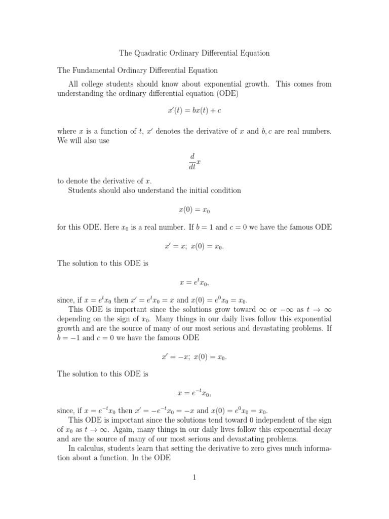 The Quadratic Ode | Download Free PDF | Ordinary Differential Equation ...