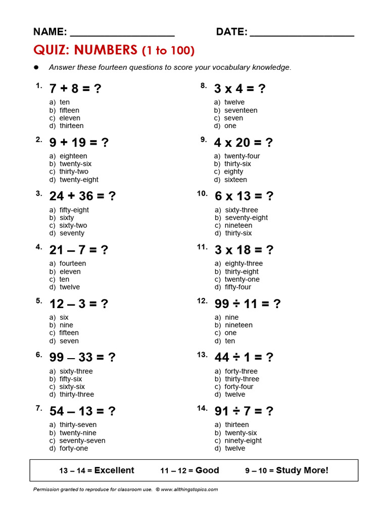 Quiz: Numbers: Name: Date | PDF