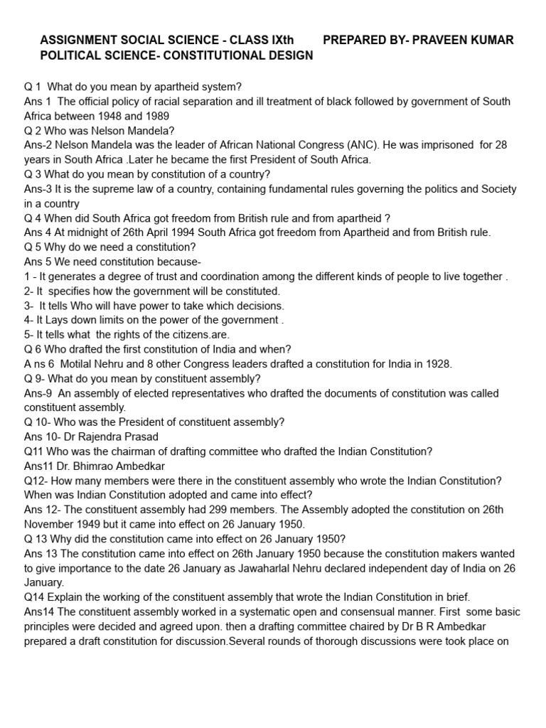 Class 9 Constitutional Design-1 | PDF | Government | Political Science