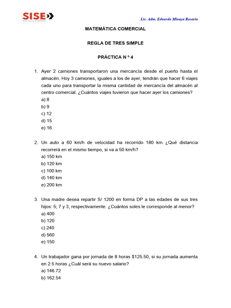 Practica 4 Regla de Tres Simple | PDF