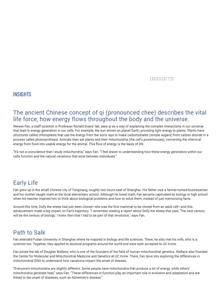 Weiwei Fan-Life Is Energy - Inside Salk | PDF