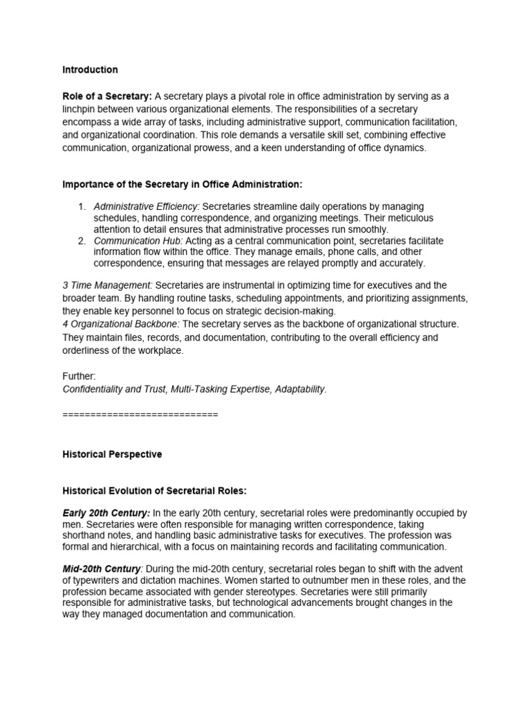 Role and Responsibilities of a Secretary | PDF