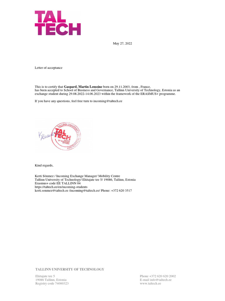 Acceptance Letter | PDF