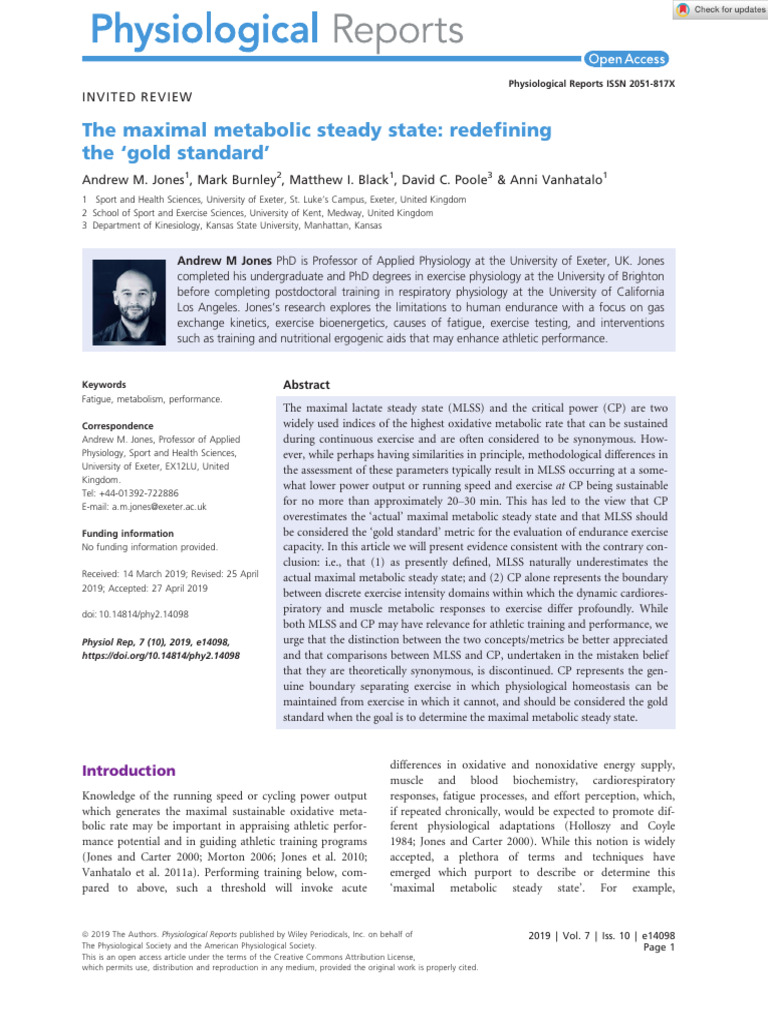 Physiological Reports - 2019 - Jones - The Maximal Metabolic Steady ...